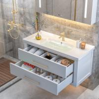 China Width Customized Freestanding Wall Bath Vanity Set Solid Wood Pvc Bathroom Vanities for sale