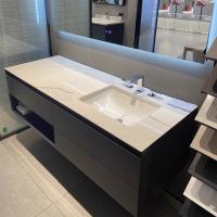China Width Customized Freestanding Wall Bath Vanity Set Solid Wood Pvc Bathroom Vanities for sale