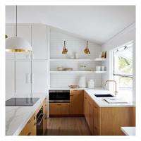 China Customized White Matte Lacquer Solid Wood Kitchen Cabinets with Quartz Stone Countertop for sale
