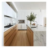 China Customized White Matte Lacquer Solid Wood Kitchen Cabinets with Quartz Stone Countertop for sale