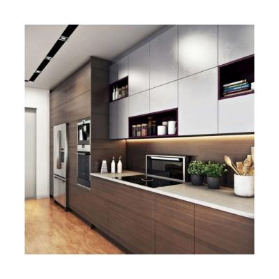 China Moderne stijl aangepaste waterdichte slimme houten keukenkasten met Blum Hardware Te koop