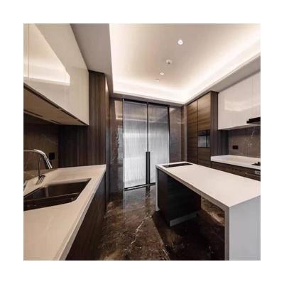 China Complete Glossy Melamine Board Kitchen Cabinet Set with Flat Edge Countertop Edging for sale
