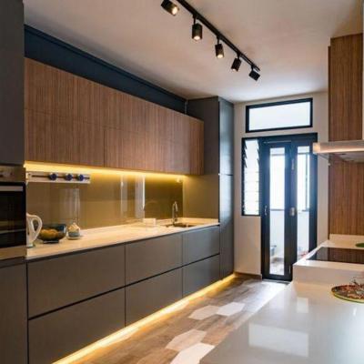 China Complete Glossy Melamine Board Kitchen Cabinet Set with Flat Edge Countertop Edging for sale