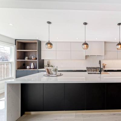 China Complete Glossy Melamine Board Kitchen Cabinet Set with Flat Edge Countertop Edging for sale