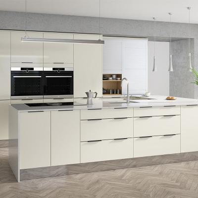 China Complete Glossy Melamine Board Kitchen Cabinet Set with Flat Edge Countertop Edging for sale