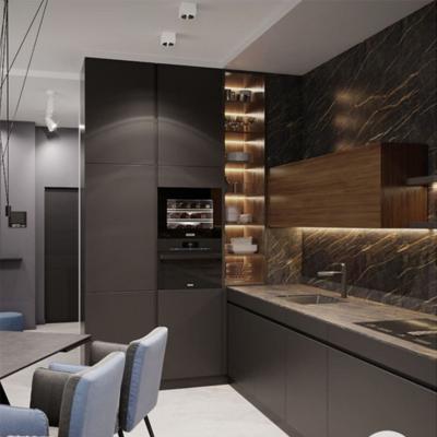 China Complete Glossy Melamine Board Kitchen Cabinet Set with Flat Edge Countertop Edging for sale