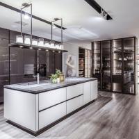 China Designer Solid Wood Melamine LED Sensor Light Cabinet Prefab Modular Kitchen Cabinets for sale