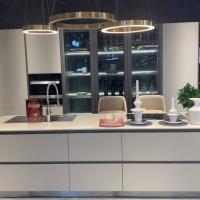 China Designer Solid Wood Melamine LED Sensor Light Cabinet Prefab Modular Kitchen Cabinets for sale