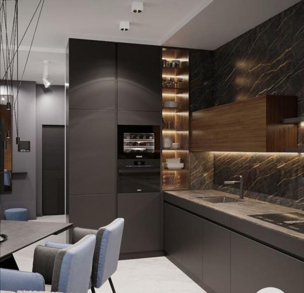 Quality Melamine Board Glossy Black Handles Luxury Modern Kitchen Cabinets for Apartment for sale