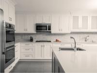 China Custom Design Easy Clean Modular Kitchen Wall Cabinets with Artificial Marble Countertop for sale