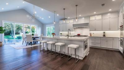 China Custom Design Easy Clean Modular Kitchen Wall Cabinets with Artificial Marble Countertop for sale