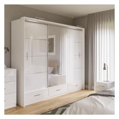 China Modern Design Roupas personalizadas Guarda-roupa com painel de porta de vidro preto e laca de espelho à venda