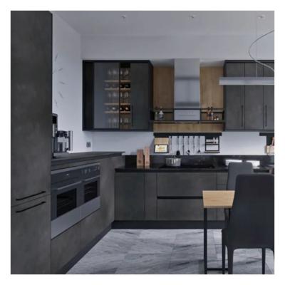China Full Bullnose Countertop Randend Zwart Matte Lak Finish Solid Wood Modulaire Kas Te koop