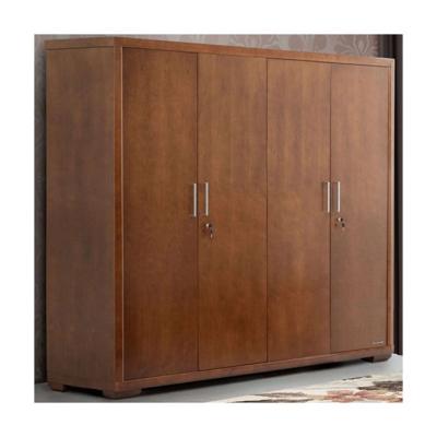 China Modern Home Bedroom Set Furniture Solid Wood Master Wardrobe Glossy Dark Wood Grain for sale