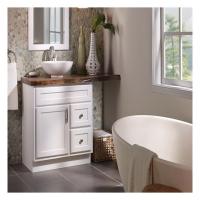 China Single Bathroom Vanity with White Lacquer Door Panel and Solid Wood Construction for sale
