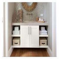 China Single Bathroom Vanity with White Lacquer Door Panel and Solid Wood Construction for sale