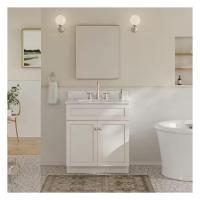 China Single Bathroom Vanity with White Lacquer Door Panel and Solid Wood Construction for sale