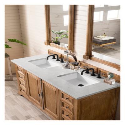 China Luxury Solid Wood Bathroom Vanity with White Rock Slab Countertop and Faucet Included for sale