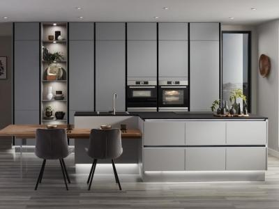 Cina Arredamento da cucina in cartone di melamina di design moderno con combinazione di colori di rivestimento personalizzato in vendita