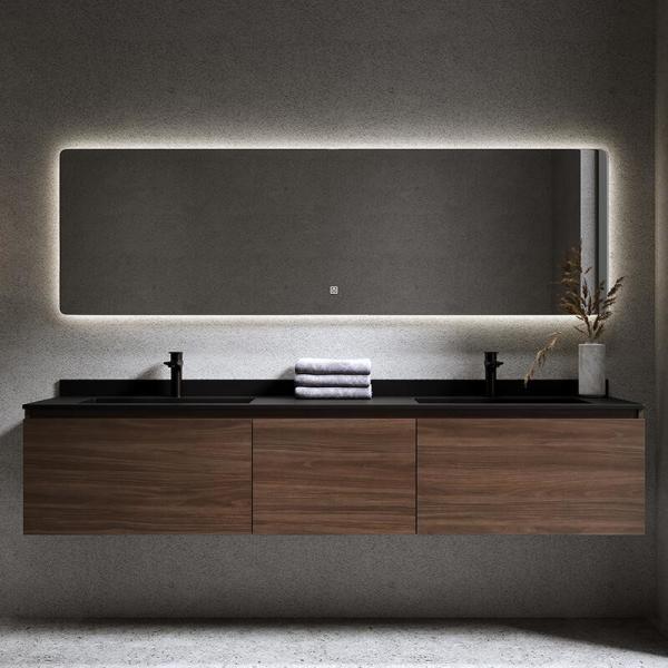 Quality Modern Style Waterproof Custom Double Sink Wall Hung Bathroom Vanity with Silver for sale