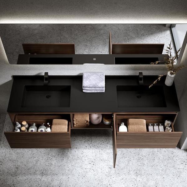 Quality Modern Style Waterproof Custom Double Sink Wall Hung Bathroom Vanity with Silver for sale
