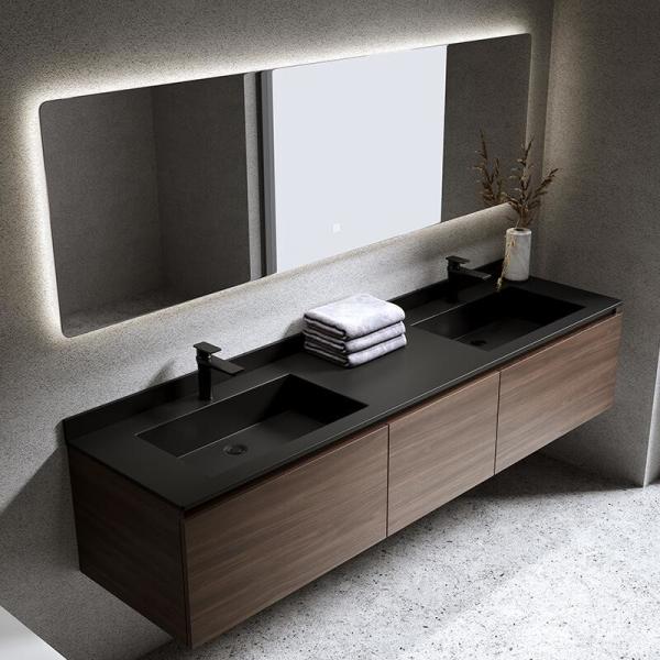 Quality Modern Style Waterproof Custom Double Sink Wall Hung Bathroom Vanity with Silver for sale
