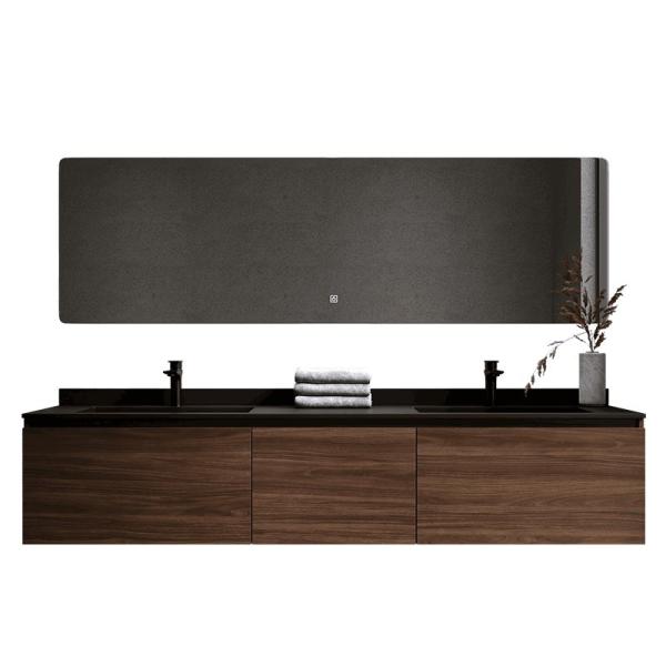 Quality Modern Style Waterproof Custom Double Sink Wall Hung Bathroom Vanity with Silver for sale