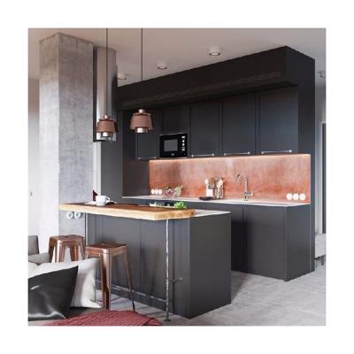 China Modulaire zwarte keuken in Japanse stijl met keuken-eiland Melamine bord deurmateriaal Te koop