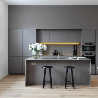 Cina Armadio modulare in cucina a forma di I personalizzato 2024 con materiale di carcassa in cartone di melamina in vendita