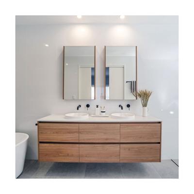 China Hotel Bathroom Wall Mounted Double Sink Vanity Cabinet with Mirror and Wash Basin for sale