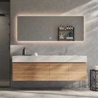 China Rectangle LED Mirror Sink Floating Bathroom Cabinet Set with Custom Size Vanity Combo for sale