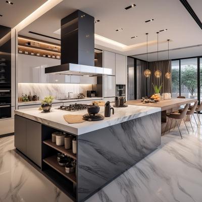 China Armazém de cozinha de estilo europeu americano de alta qualidade de mármore de pedra sinterizada de vidro de laca à venda