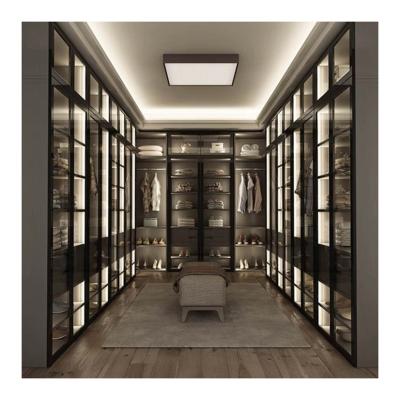 China Adjustable MR HDF Board 2024 Luxury Glass Wardrobe Aluminum Wood Door Furniture Custom Designs Closet Wardrobe for sale