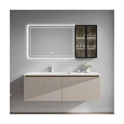 China Acrylic Door Panel Surface Treatment Italian Wood Grain Floating Bathroom Vanity for sale