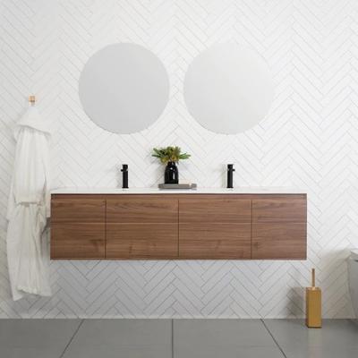 Cina Bagno a grano di legno semplice con lavandino a doppio taglio montato a parete e vaschino incluso in vendita