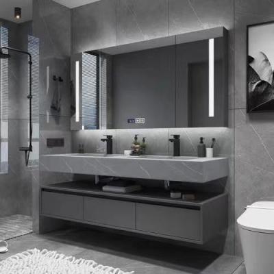 China Organize Your Bathroom with YALIG Custom Vanity Cabinet Double Sink and Silver Mirror for sale