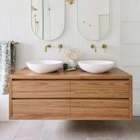 China Transform Your Bathroom with Solid Wood Wall Mounted Vanities and Floating Wash Basin for sale