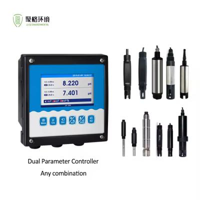 China Dual Channel Water Quality Monitor PH ORP Conductivity Dissolved Oxygen ISE Sensor Water Meter Dual Parameter Water Analyzer for sale