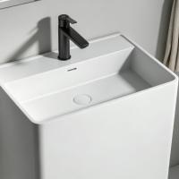 China Deep Rectangular Marble Pedestal Modern Sink Solid Surface Thick Edge Wash Basin for sale