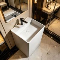 China Deep Rectangular Marble Pedestal Modern Sink Solid Surface Thick Edge Wash Basin for sale