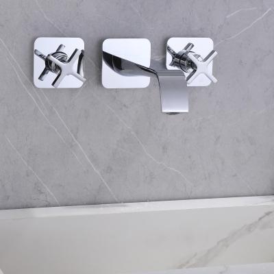 China X Cross Widespread Bathroom Wash Basin Taps Mixer Faucet 3 Hole Polished Chrome Solid Brass for sale