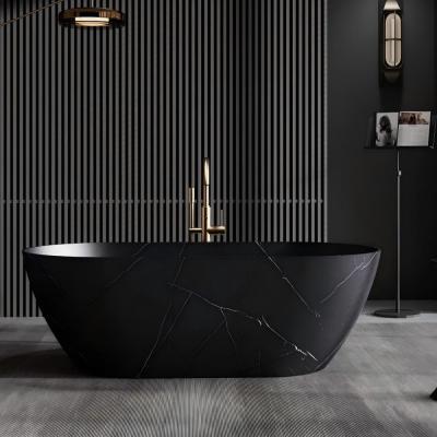 China Black Marble Stone Resin Bathroom Solid Surface Bathtub Freestanding for sale