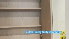 Warm Wood Floating Bathroom Vanity Cabinet with LED Mirror Cabinet Modern Wash Basin Sink Unit