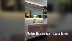 Luxury Floating Bathroom Vanity with Integrated Basin, LED Mirror and Display Cabinet