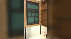 Modern Fluted Wood Bathroom Vanity with Mirror Cabinet and White Integrated Basin
