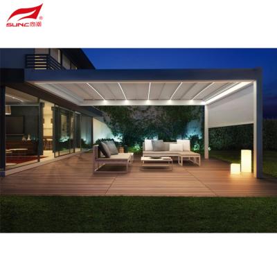 China Gazebo di alluminio motorizzato all'aperto della pergola con la porta di vetro di scivolamento della luce di RGB for sale