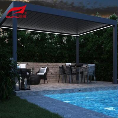 China Pergola de alumínio motorizada impermeável à chuva com sistema de drenagem for sale
