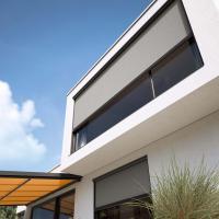 China Facade Sunshade Zip Track Motorised Roller Blinds Pvdf Surface for sale