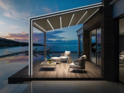 China Remote Control Retractable Roof Pergola Aluminum Sunshade Pergola for sale