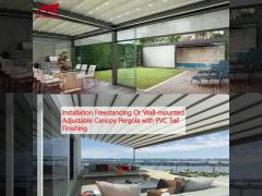 Installatie Vrijstaande of aan de muur gemonteerde verstelbare baldachin Pergola met PVC-zeil afwerking